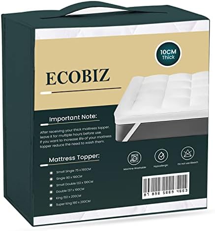 ECOBIZ Luxury 3/4 Mattress Topper with Strong Straps 10CM Thick 4FT ...