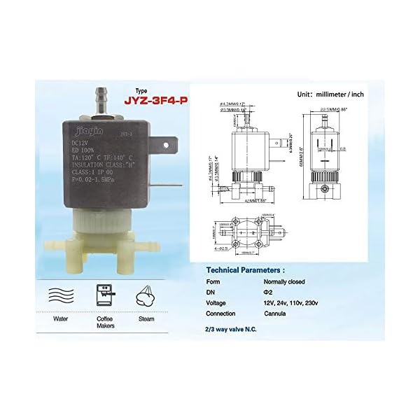 Jiayin JYZ-3 Normally Closed N/C 2/3 Way DC 12V 15bar Cannula Coffee ...