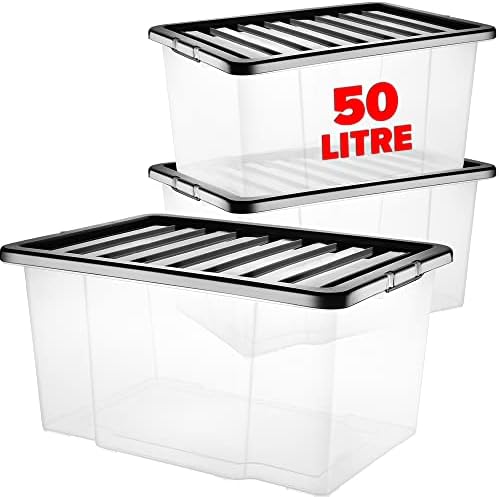 ZENQA Set of 3 | Storage Boxes with Lids Plastic | 50 L | Clear ...