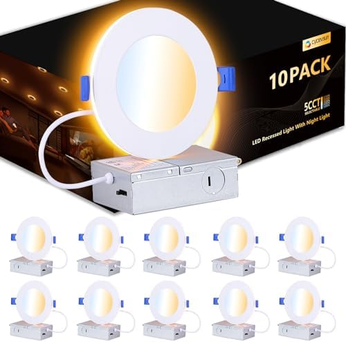 CycevSun 24 Pack Pot Lights LED 4 Inch Recessed Lighting with Night ...