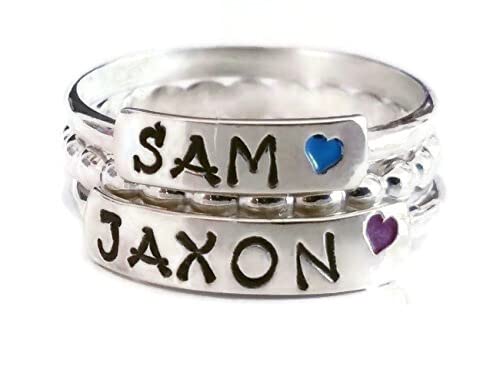 Amazon.com: Personalized Sterling Silver Stacking Ring, Custom Name ...
