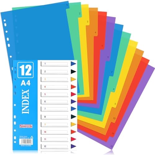 Partideal 3 Pack A4 Folder Dividers,12 Part Plastic File Dividers with ...