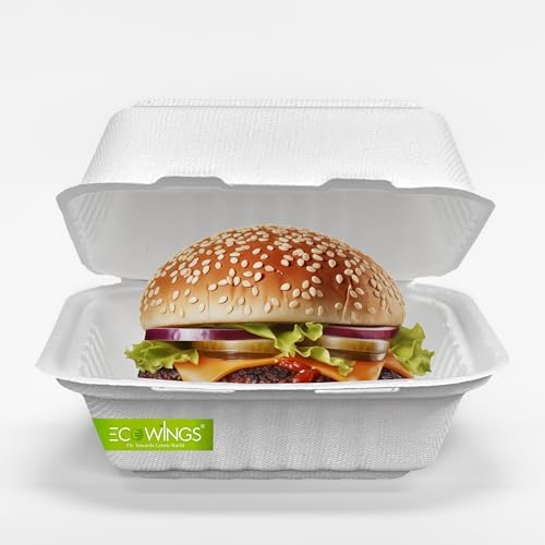 ECOWINGS 6x6 inch Burger Boxes, Crafted from Biodegradable Sugarcane Pulp Bagasse - Eco-Friendly ...