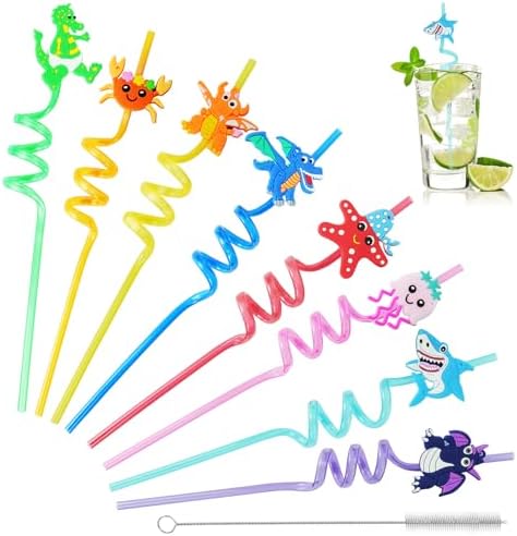 10 PCS Curly Straws,Silly Straws,Plastic Straws Reusable,Novelty Curly ...