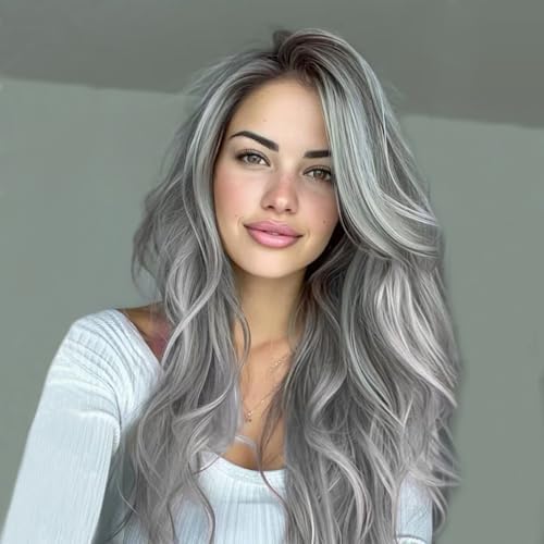Amazon.com : Jolelyne Silver Gray Ombre Wigs Layered Wavy Wig with ...