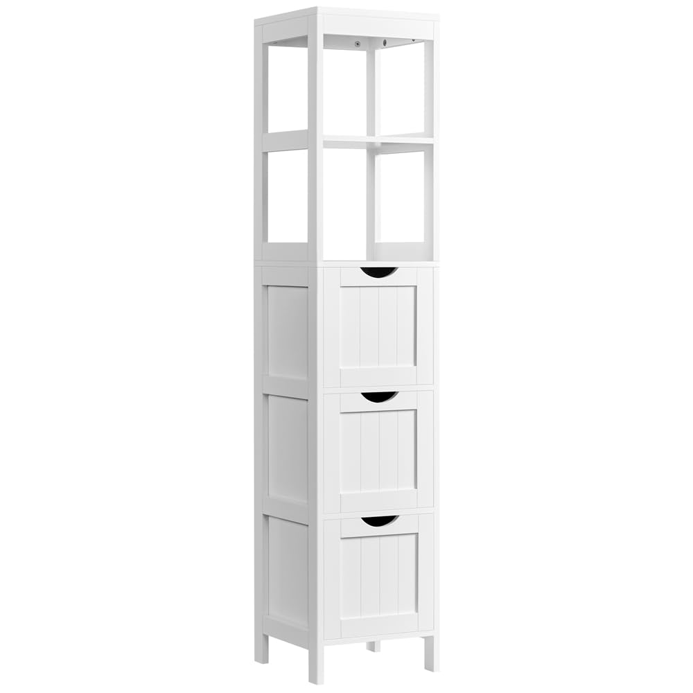 Yaheetech Tall Bathroom Cabinet, Wooden Storage Cabinet with 3 Drawers ...