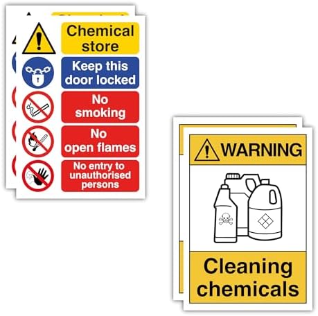 4 Pack Chemical Store Safety Labels & Signs (148x210mm, A5 Size) – 2 ...