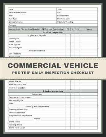 Amazon.com: Commercial Vehicle Pre-Trip Daily Inspection Checklist ...