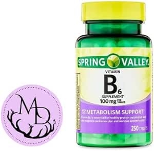 Amazon.com: Generic Vitamin B6 Supplement Spring Valley, 100 mg, 250 ...