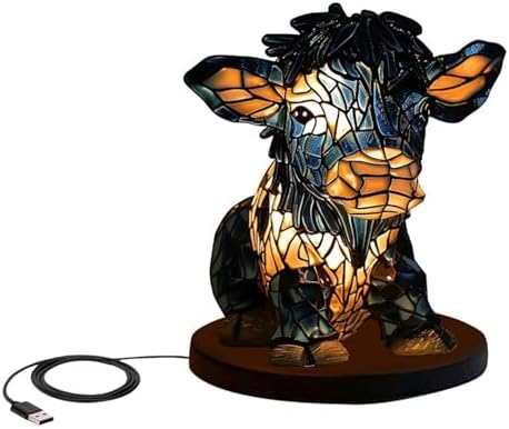 Cow Desk Lamp, Portable USB Rechargeable Bedside Energy Saving Lamp, 3D ...