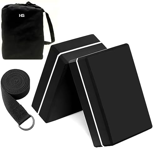 HOMEGALLEY Yoga Blocks Pack of 2 with Belt for Exercise High Density ...