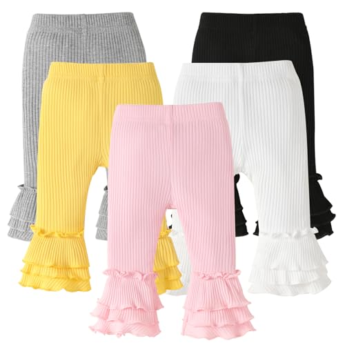 DREAM BUS 5 Pack Baby Girl Pants Toddler Girl Ribbed Ruffle Bell ...