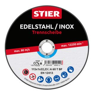 25x STIER Profi Trennscheibe 115x1x22,23mm gerade Inox/Stahl : Amazon ...