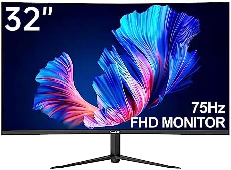 Gawfolk 32 Inch Computer Monitor, 75Hz Full HD 1920 x 1080p Curved ...