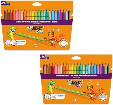 BIC Kids Kid Couleur Felt Tip Colouring Pens - Assorted Colours, Water ...