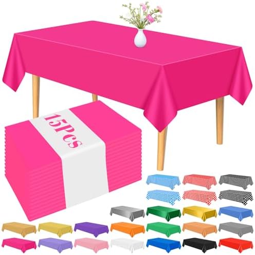 Amazon.com: PLULON 15Pcs Hot Pink Tablecloth Plastic Table Cover 54 x ...