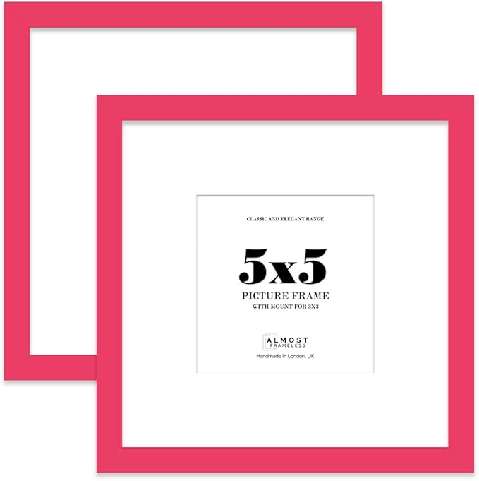 5x5 Bright Pink Picture Frame with Mount for 3x3 Photos, Prints ...
