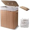 Amazon.com: CleverMade Bamboo Laundry Hamper Double with Lid, 103L ...