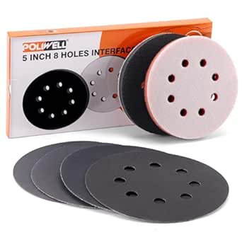 POLIWELL Orbital Sander Foam Pad,5 Inch 8 Hole Interface Pad Hook and ...
