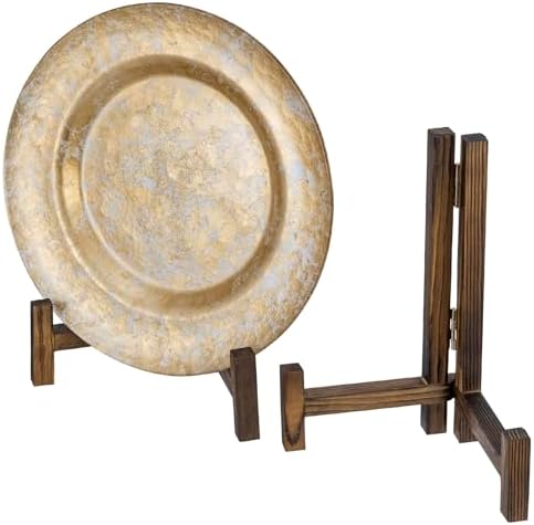 MyGift 11 Inch Plate Display Stands, Rustic Burnt Solid Wood Tabletop ...