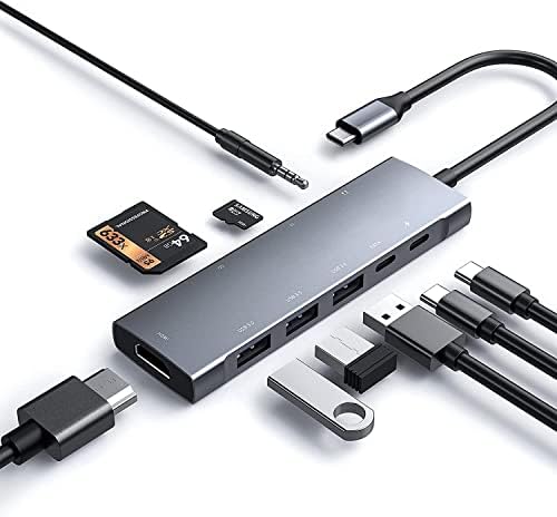 USB C Hub, Type C Hub 9 in 1 Multiport Adapter with 100W Power Delivery ...