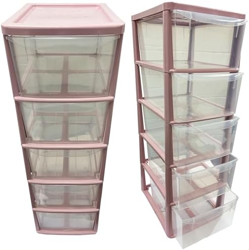 PINK 5 Drawers Plastic Storage Tower Tall Unit for School, Home, Office ...