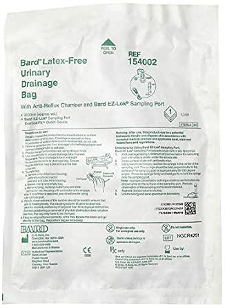 Bard Medical 154002 Drainage Bag, Anti-Reflux Chamber, 2000 mL Size ...
