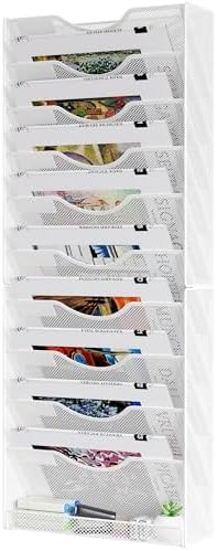 Solinxe Hanging Wall File Holder Organizer 10 Tier, Mesh Wall Mounted ...