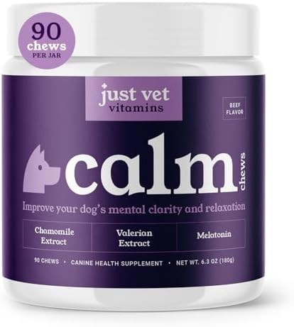 Amazon.com : Just Vet Vitamins Calm Chews for Dogs with Chamomile, Valerian, Melatonin ...