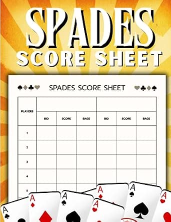 Spades Score Sheets: Over 120 Score Cards for Spades Card Game ...
