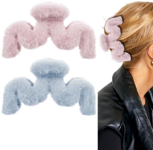 Amazon.com : 2 Pcs 5.5 Inch Fuzzy Fluffy Plush Large Hair Claw Clips ...