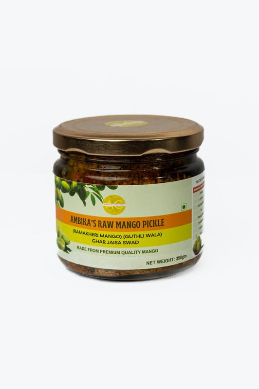 AMBIKA'S Raw Mango Pickle (Guthli Wala) 350gm Glass Jar : Amazon.in ...