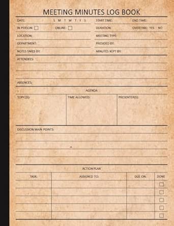 Amazon.com: Meeting Minutes Log Book: Note Taking Book for Work with ...