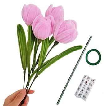 Amazon.com: AHUIFT 200 Tulip Pipe Cleaner Flowers Kit DIY Art Flower ...
