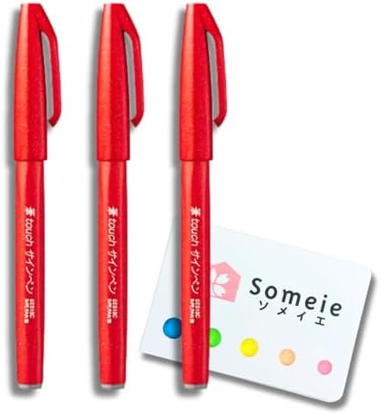 Amazon.com : Brush Touch Felt-Tip Pen Fine Point Red (SES15C-B) 3 ...