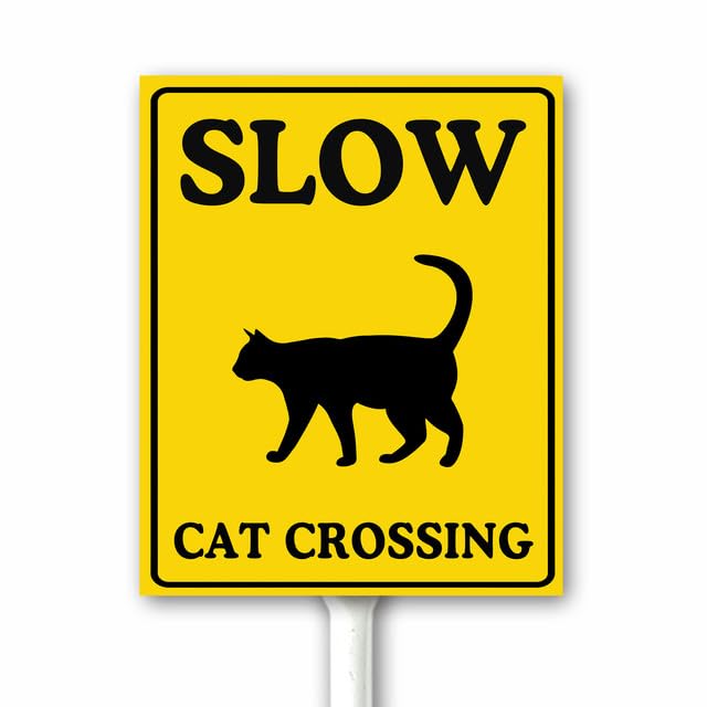 Amazon.com : Cat Crossing Sign With Stake, Slow Down for Cats Sign, Cat ...
