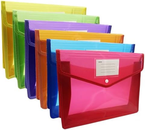 HuaJiao A4 Plastic Wallet, 6pcs Plastic File Folder Popper Wallet ...