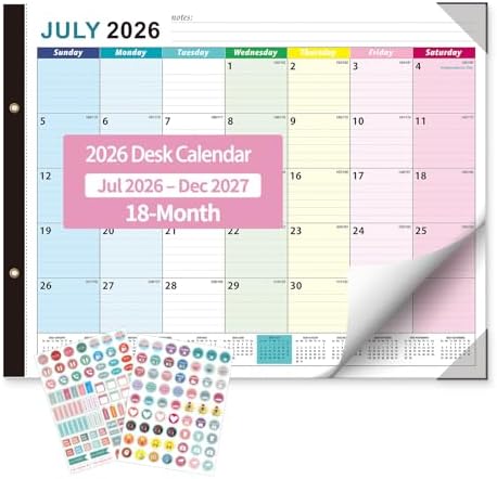 Amazon.com : Large Desk Calendar 2026-2027 - Ougesi 18-Month Desk Top ...