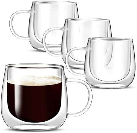 Amazon.com | Hearth Double Walled Glass Coffee Mugs I 2, 6oz Smoked ...