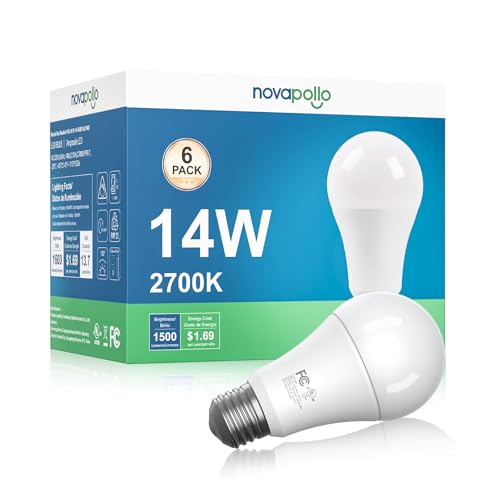 novapollo LED A19 Light Bulb, 100W Equivalent, Efficient 14W, 7 Year ...