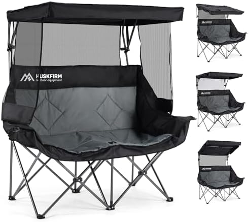 Amazon.com : Huskfirm Double Camping Chair with Canopy Shade Folding ...