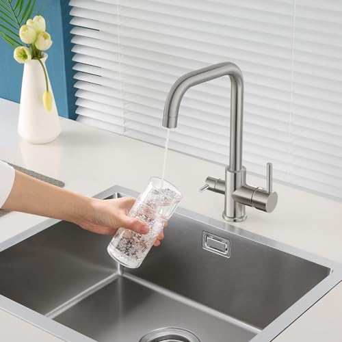 KINKIBOS Brushed Nickel 3 Way Kitchen Tap with Drinking Filtered Water ...