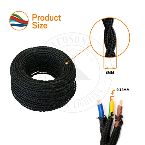 LEDSone 5 Meters, 3 Core Twisted Fabric Braided Flex Lighting Cable ...