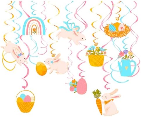 Amazon.com: Easter Animal Decorations Hanging Swirls + Banner - Happy ...