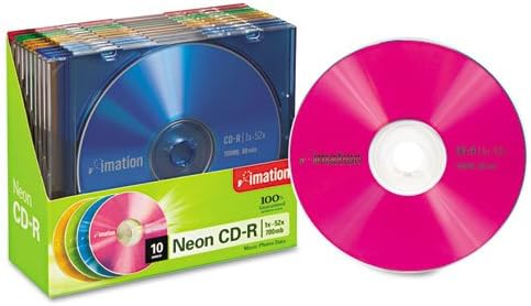 Imation 66000076985 52 x neón CD-R 700 MB 80 Min 10 Pack neón Slim Joya ...
