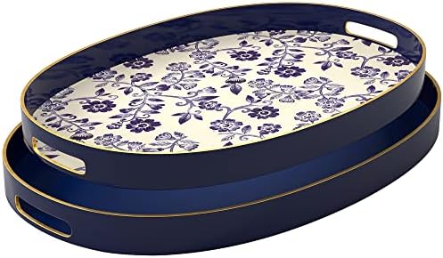 Amazon.com: Omuriko Royal Blue Oval Decorative Tray with Handles ...
