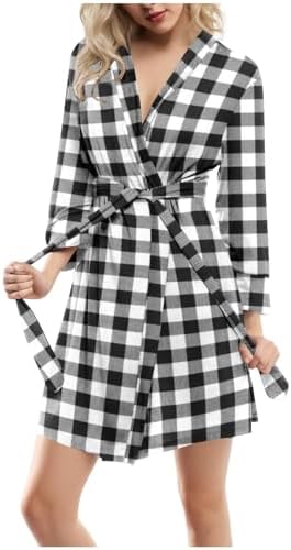 Peignoir kimono en flanelle à manches longues et léger pour femme, Noir ...