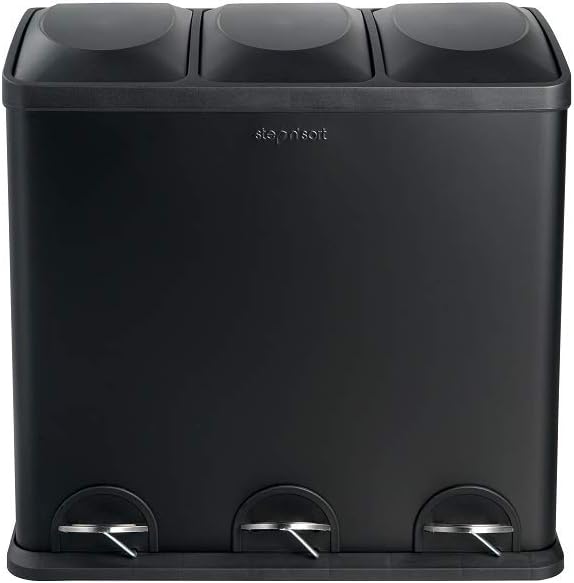 The Step N' Sort 60 Liter 3 Compartment Trash and Recycling Bin, Black ...