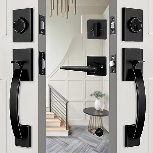 NEWBANG Exterior Double Door Lever Handleset,Solid Door Handle Lock Set ...
