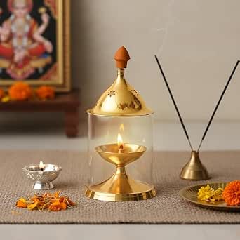 Buy The Divine Tales Brass Akhand Diya with Cap Traditional Brass Diya ...